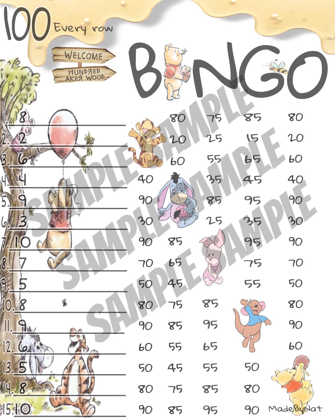 Winnie the Pooh Bingo Board 100 WTA - Etsy