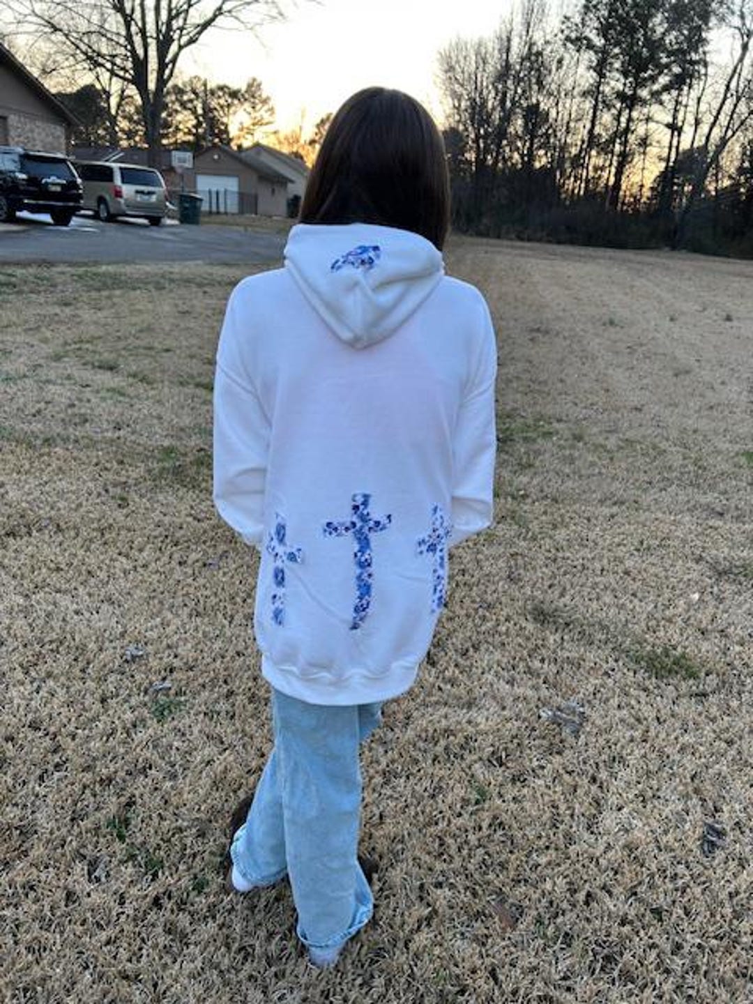 Cute Cross Blue Christian Patchwork Hoodie - Etsy