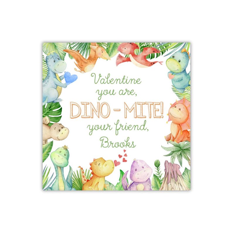 Watercolor Dinosaur Valentine Tag | Class Party Favor (digital Download ...
