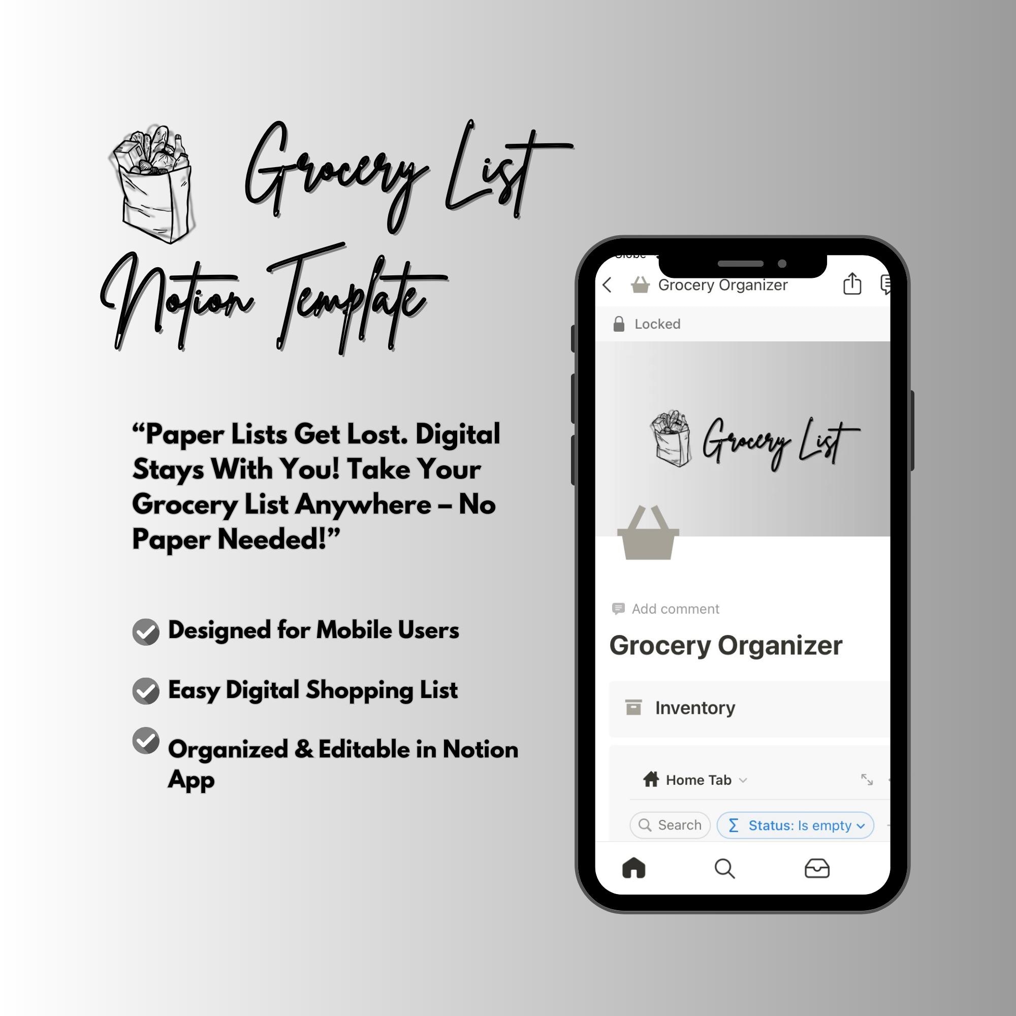 Grocery List Template Notion Mobile-friendly Shopping List Simple ...