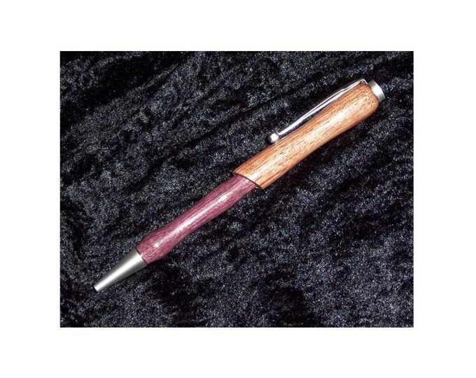Bubinga and Purple Heart, Angled Top, Satin Silver, Ballpoint Pen - Etsy