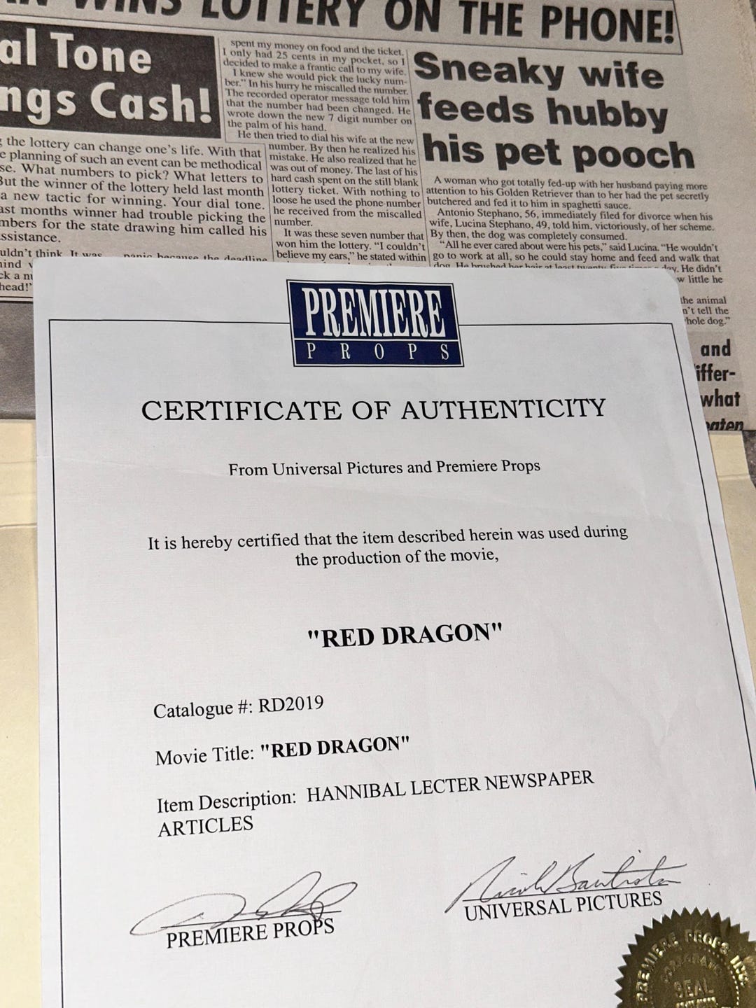 Hannibal Red Dragon Anthony Hopkins Screen Used Prop COA - Etsy