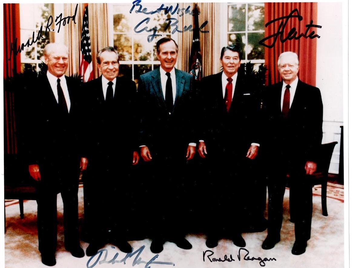 Five Presidents Signed Carter Nixon Bush Reagan Ford COA Autographed ...
