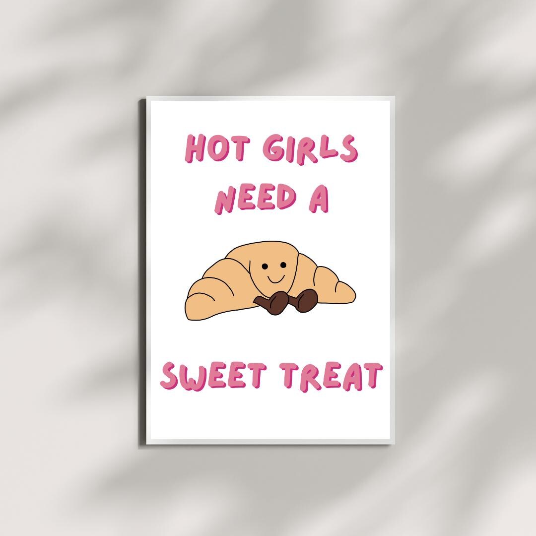 Hot Girl Sweet Treat Poster, Jellycat Croissant Pastry Wall Art Bedroom ...