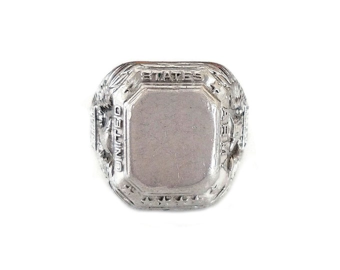WW2 US Army Sterling Signet Ring, Military Jewelry, Vintage 1940s, Mens ...
