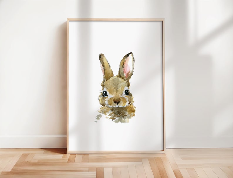 Bunny Watercolor Print | Woodland Baby Animal Wall Art | Neutral ...