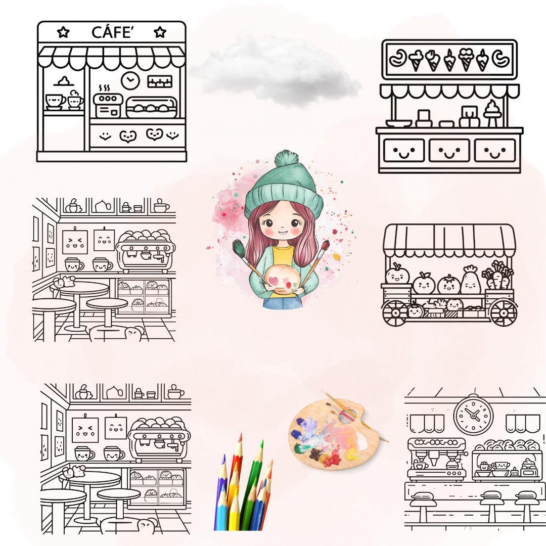 Cute Cozy Colorful Coloring Pages for Relaxation, Stress Relief, and ...