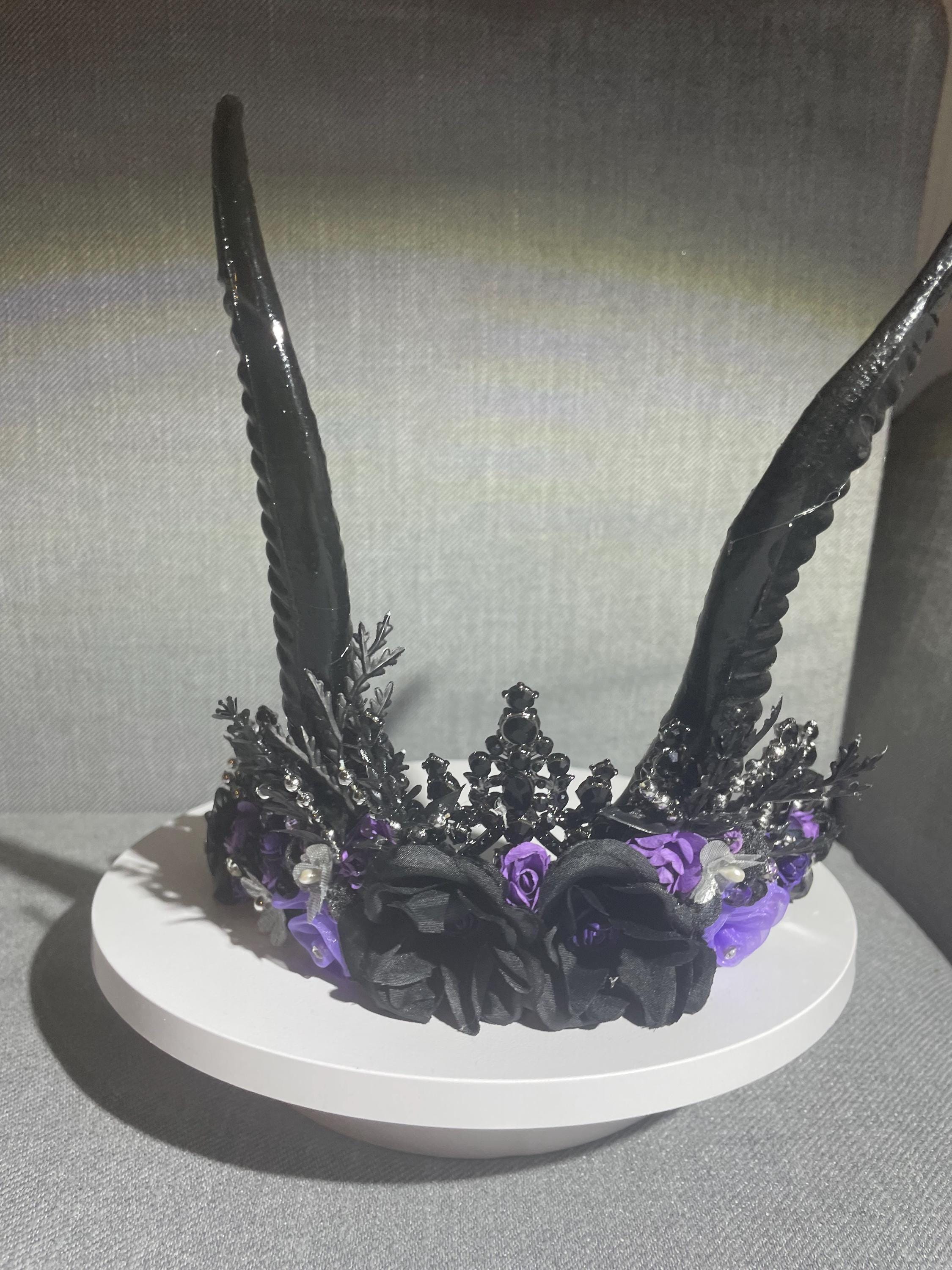 Maleficent Tiara With Horns – Handmade Black + Purple Metal Crown With ...