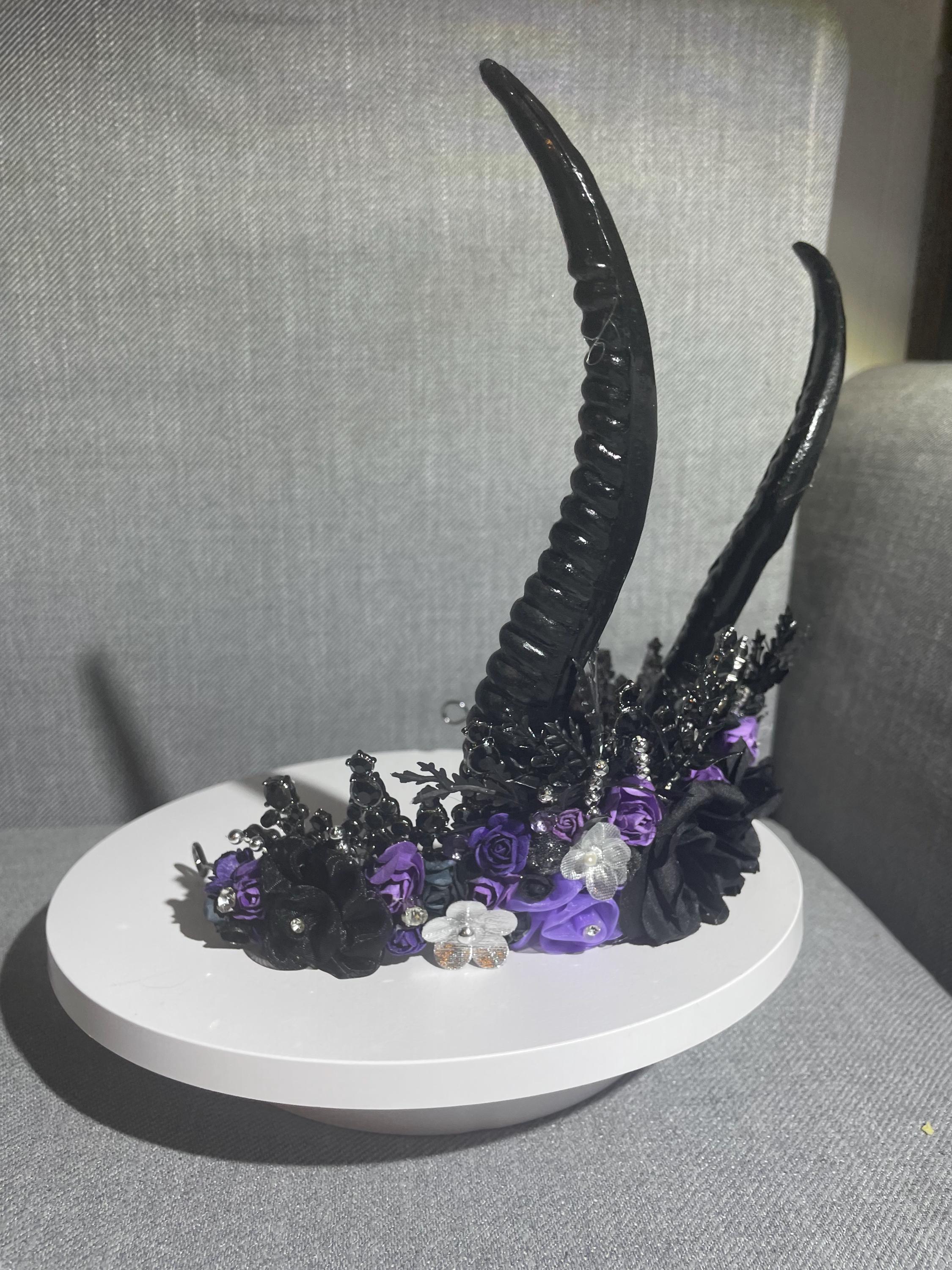 Maleficent Tiara With Horns – Handmade Black + Purple Metal Crown With ...