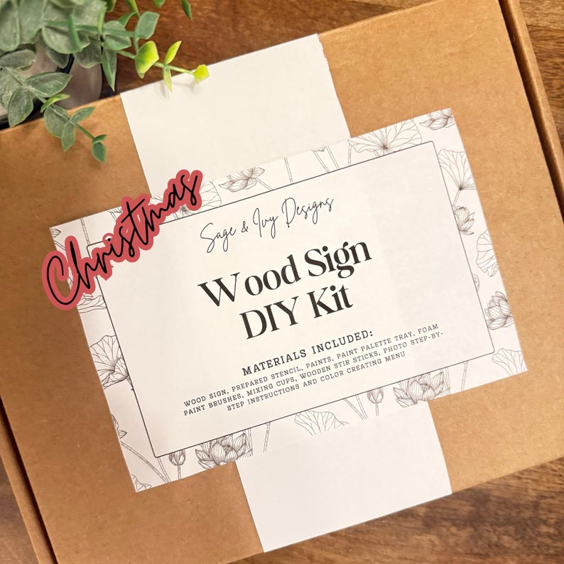 Wood Sign DIY Kit: Christmas + Holiday Decor Craft With Stencil (8x8 ...