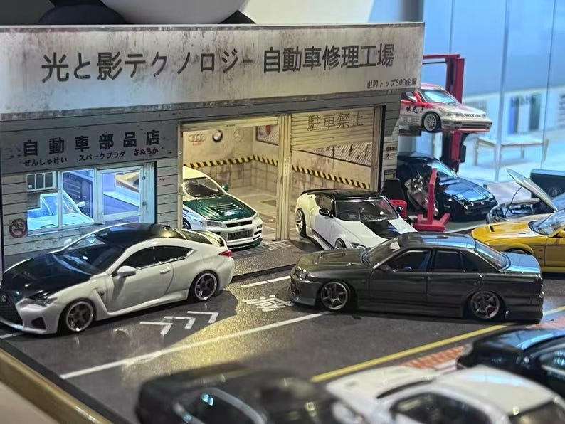 1:64 Scale Japanese Auto Repair Shop Diorama – JDM Car Garage Scene ...