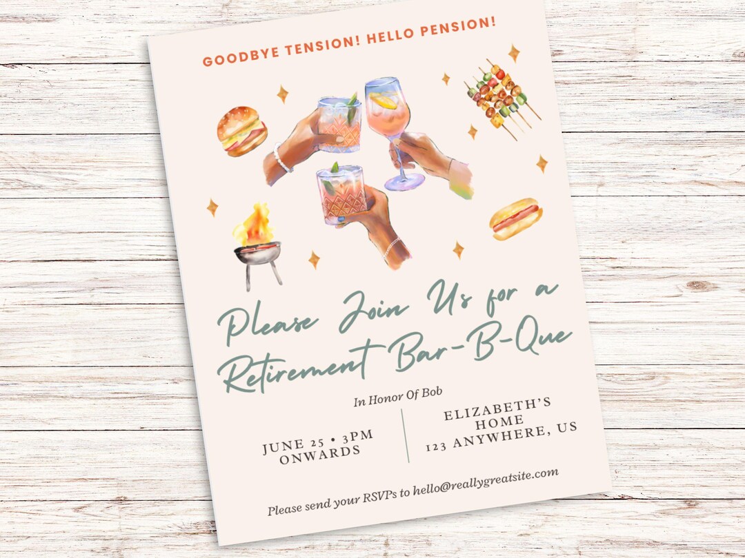 Retirement Party Editable Invitation, Backyard BBQ Party Invitation ...