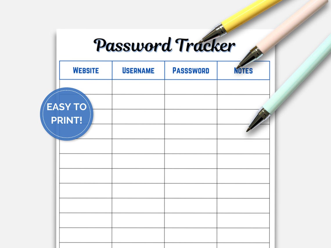 Editable Password Tracker Printable, PDF Password Tracker Printable ...