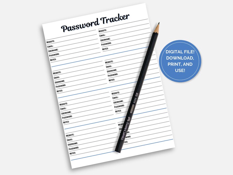 Editable Password Tracker Printable, PDF Password Tracker Printable ...