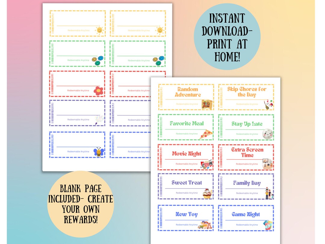 Printable Reward Coupon Book for Kids (digital Download) - Etsy