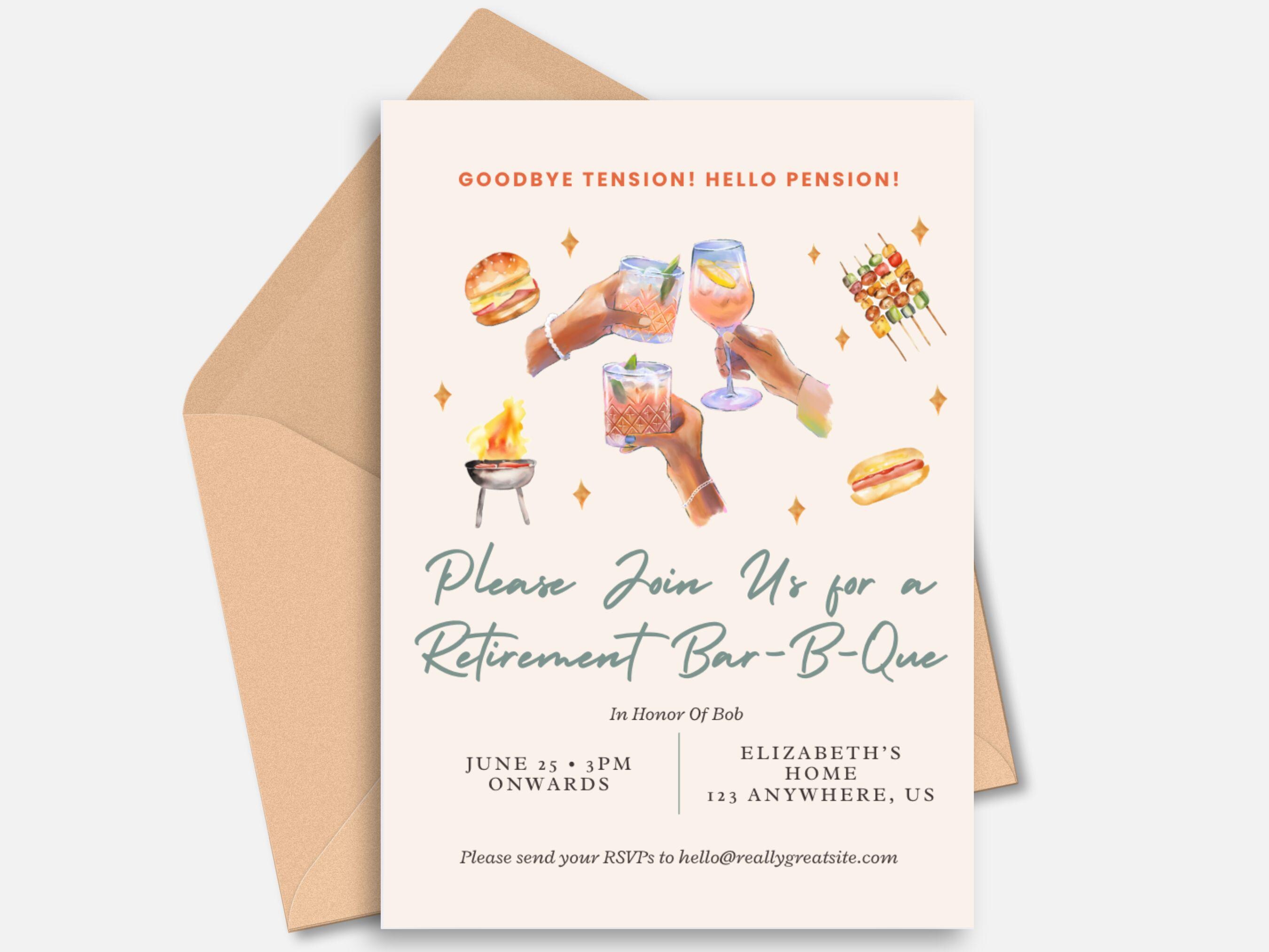 Retirement Party Editable Invitation, Backyard BBQ Party Invitation ...