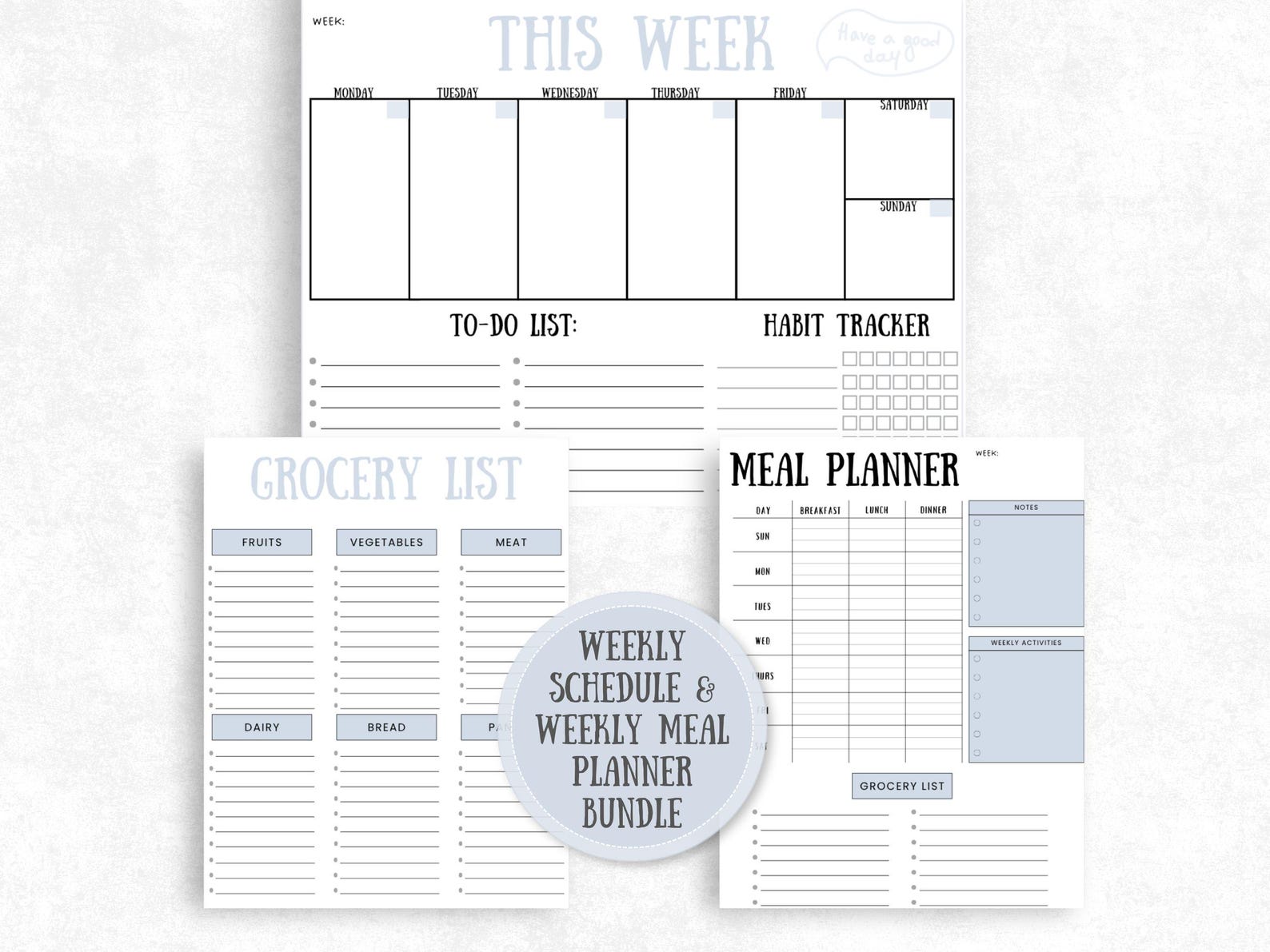 Weekly Meal Planner, Printable Family Meal Planner, Printable Grocery ...
