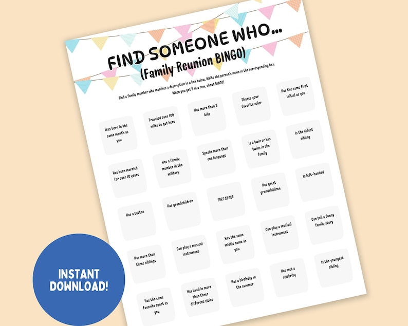 Family Reunion Bingo Game, Find Someone Who (printable) - Etsy