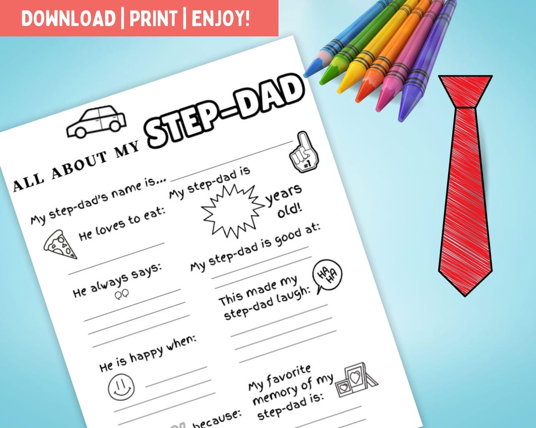 Step Dad Father's Day Coloring Page, All About Dad, Printable Gift (PDF ...