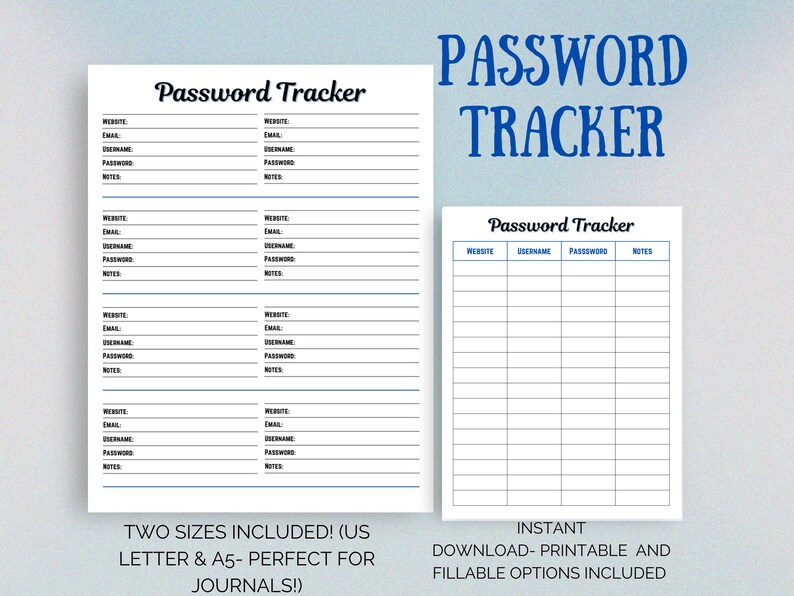 Editable Password Tracker Printable, Digital Password Tracker, Simple ...