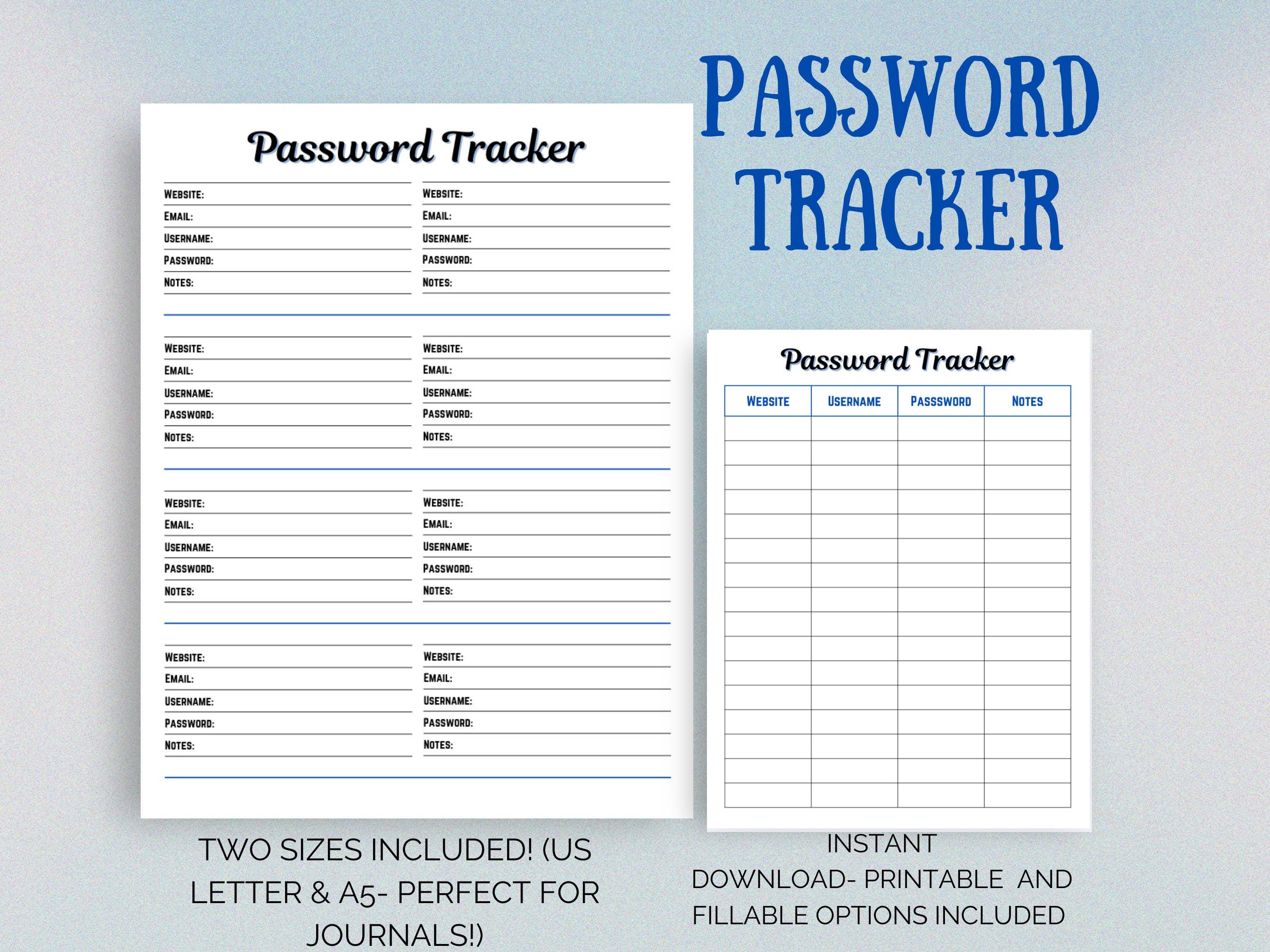 Editable Password Tracker Printable, PDF Password Tracker Printable ...