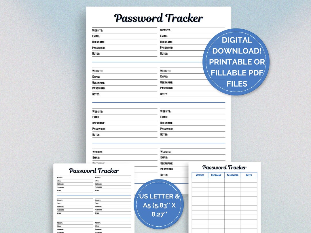 Editable Password Tracker Printable, Digital Password Tracker, Simple ...