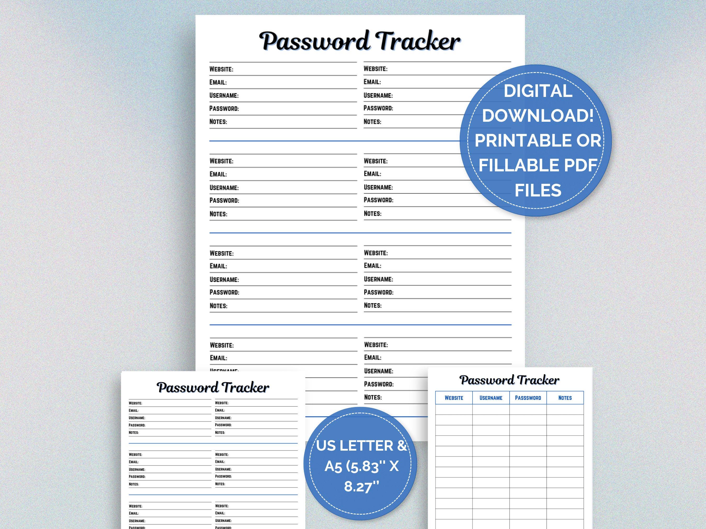 Editable Password Tracker Printable, PDF Password Tracker Printable ...