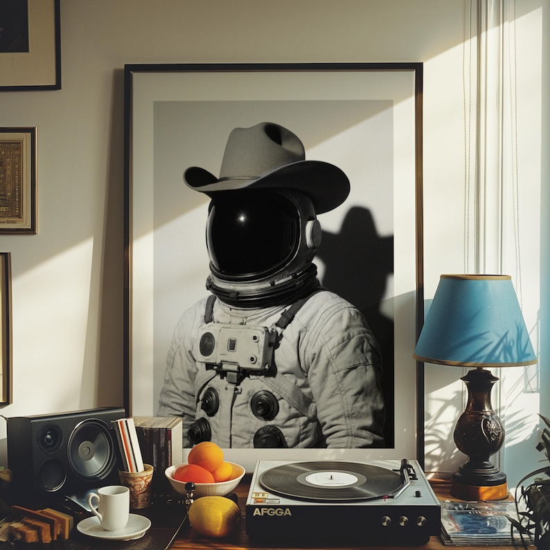 Cowboy Astronaut Poster, Cowboy Wall Art Print, Vintage Space Poster ...