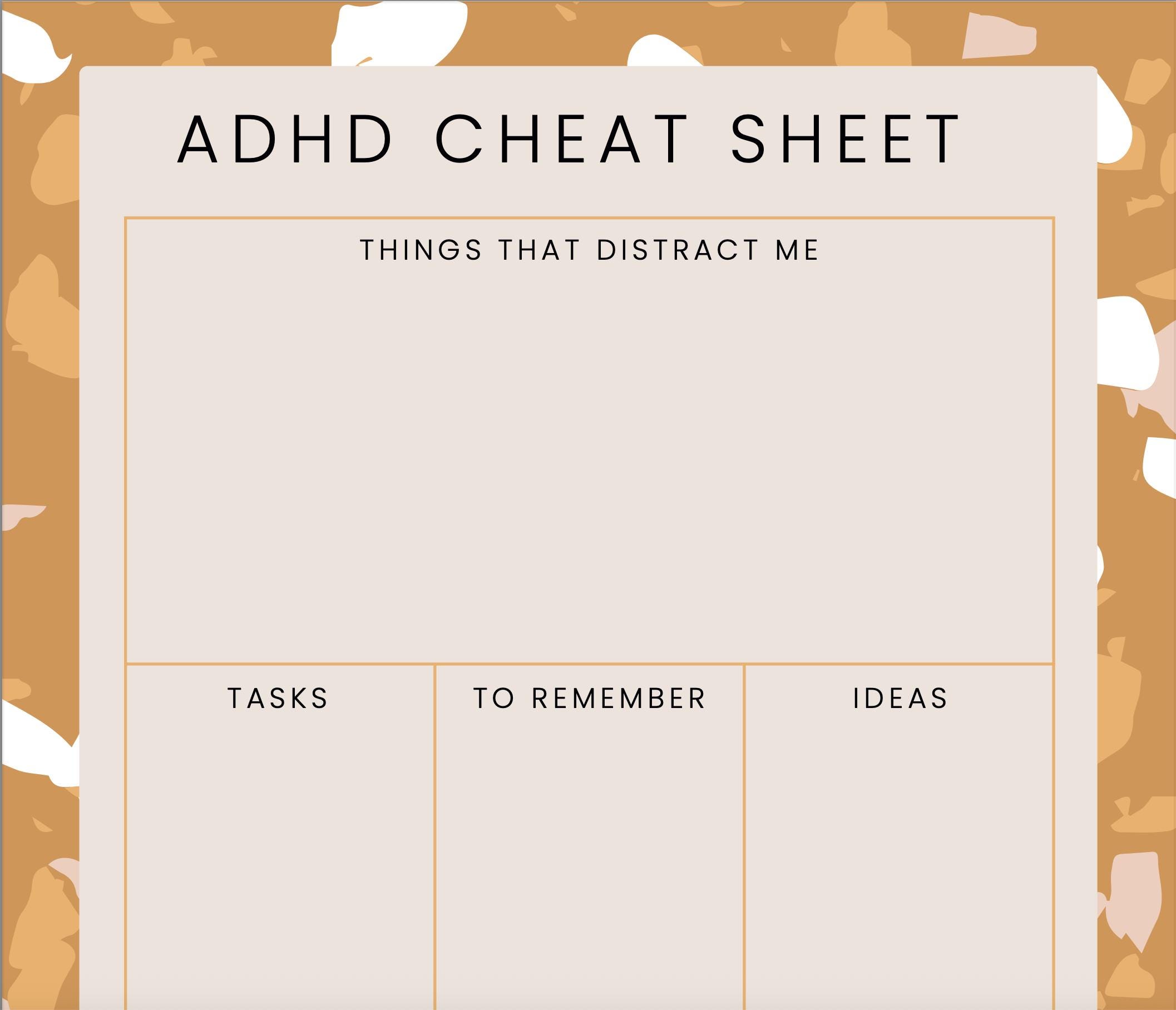 ADHD Focus Cheat Sheet | Printable One-page Planner for Neurodivergent ...