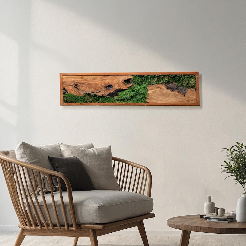 Moss and Olive Wood Wall Art, Preserved Stabilized Moss Wall Decor ...