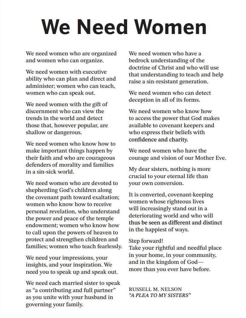 PDF "we Need Women" Printable File. Excerpts From President Russell M ...