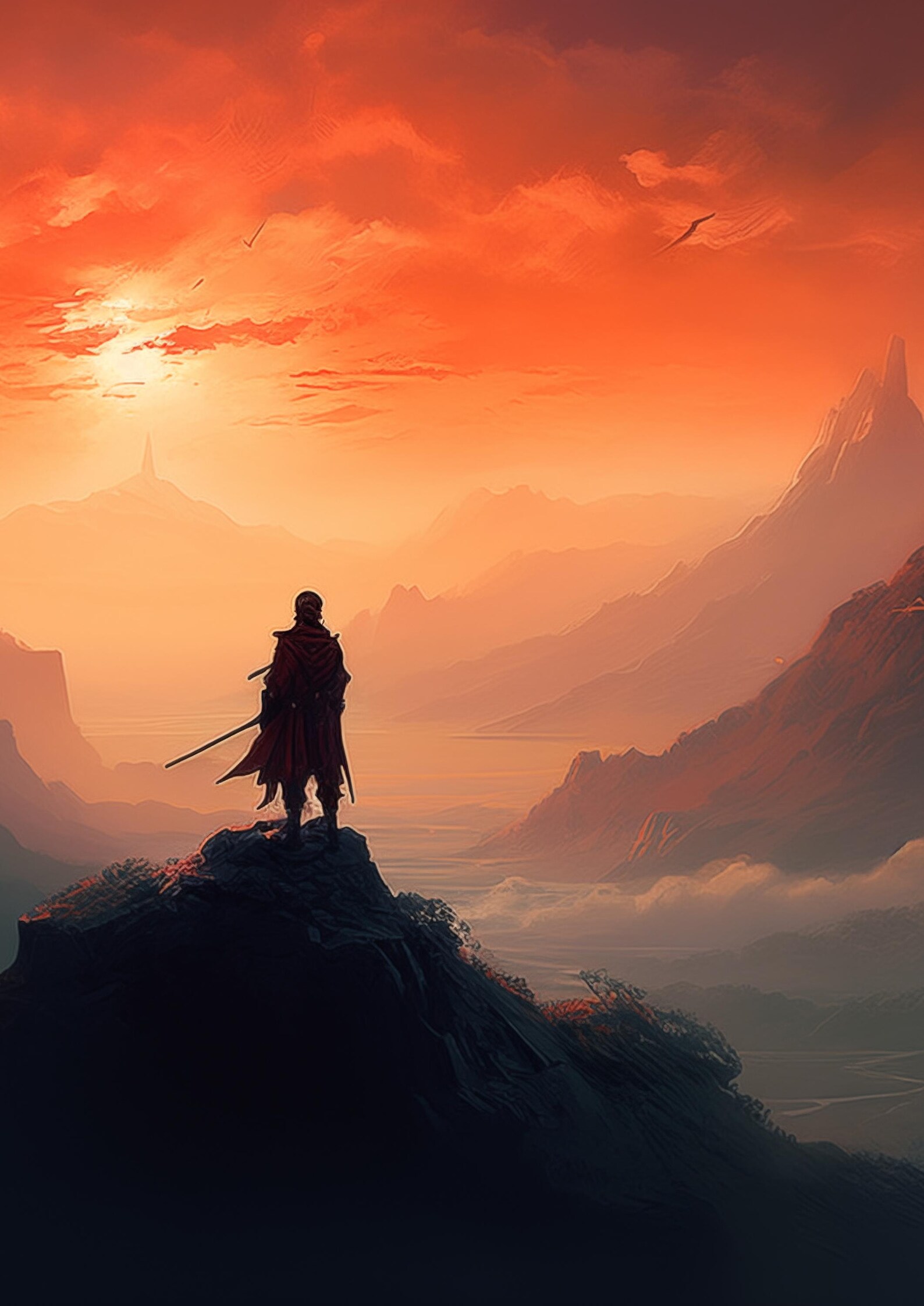 Epic Samurai Fantasy Landscape | Lone Warrior Digital Art Print ...