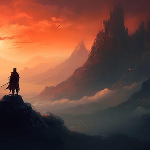 Epic Samurai Fantasy Landscape | Lone Warrior Digital Art Print ...