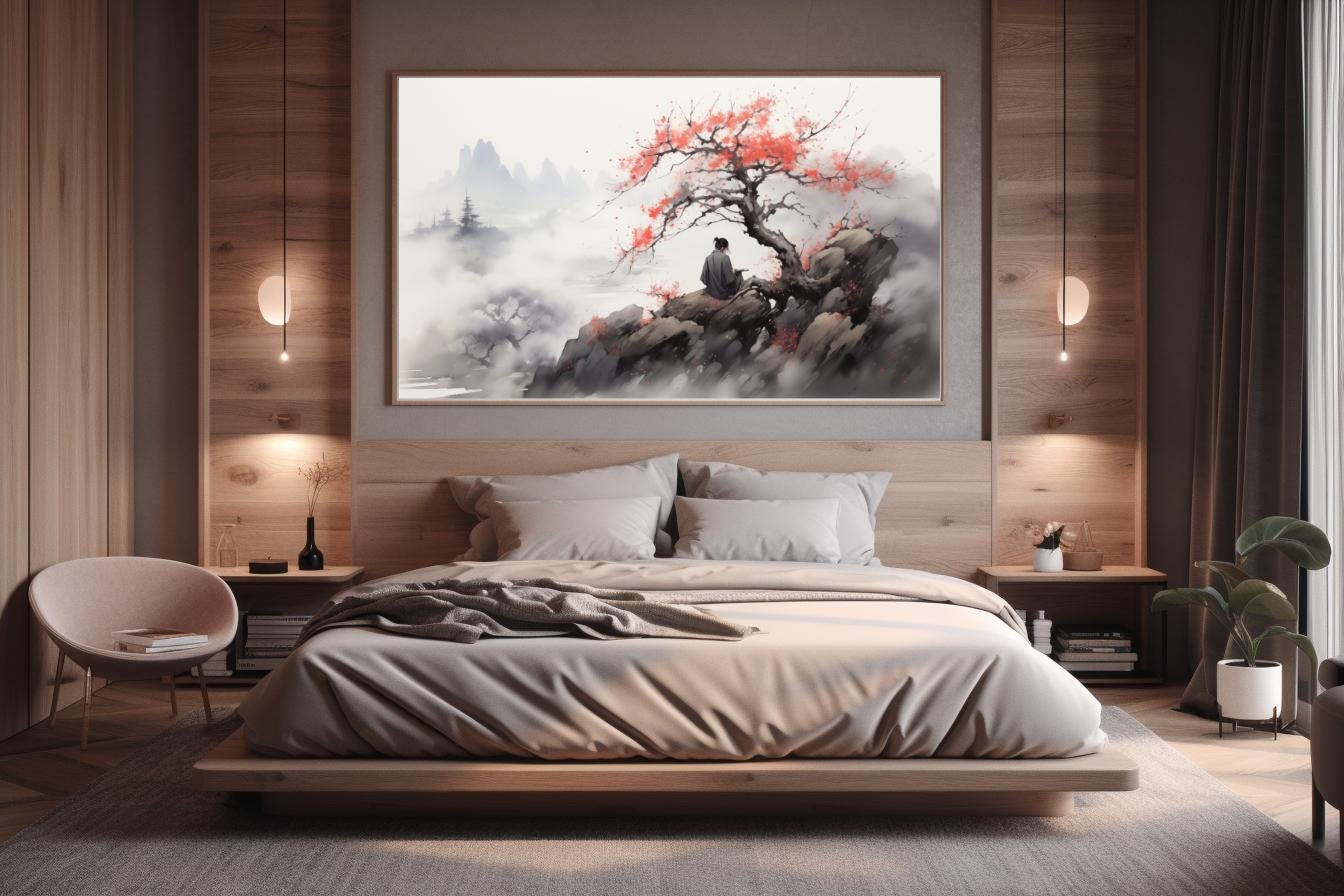Serene Samurai Under Cherry Blossom – Traditional Ink Wash Art Print - Etsy
