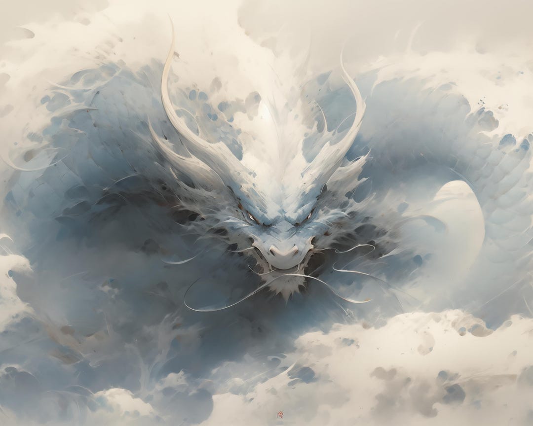Mystical Azure Dragon Art Print - Chinese Mythology Wall Decor, Fantasy ...