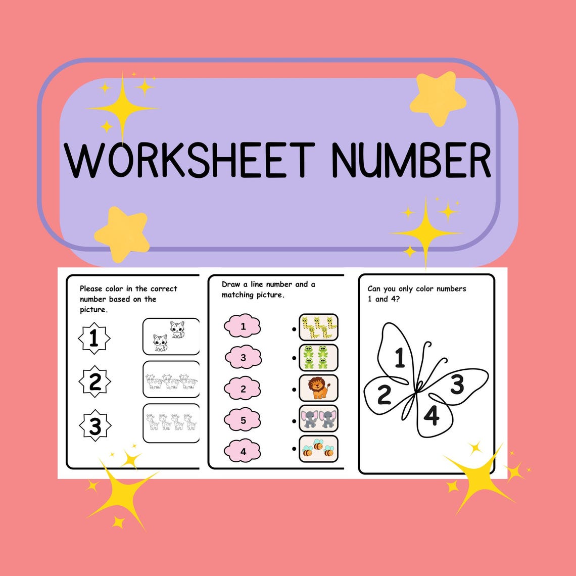Number Activity Worksheet, Kindergarten Number Worksheet, Color-by ...