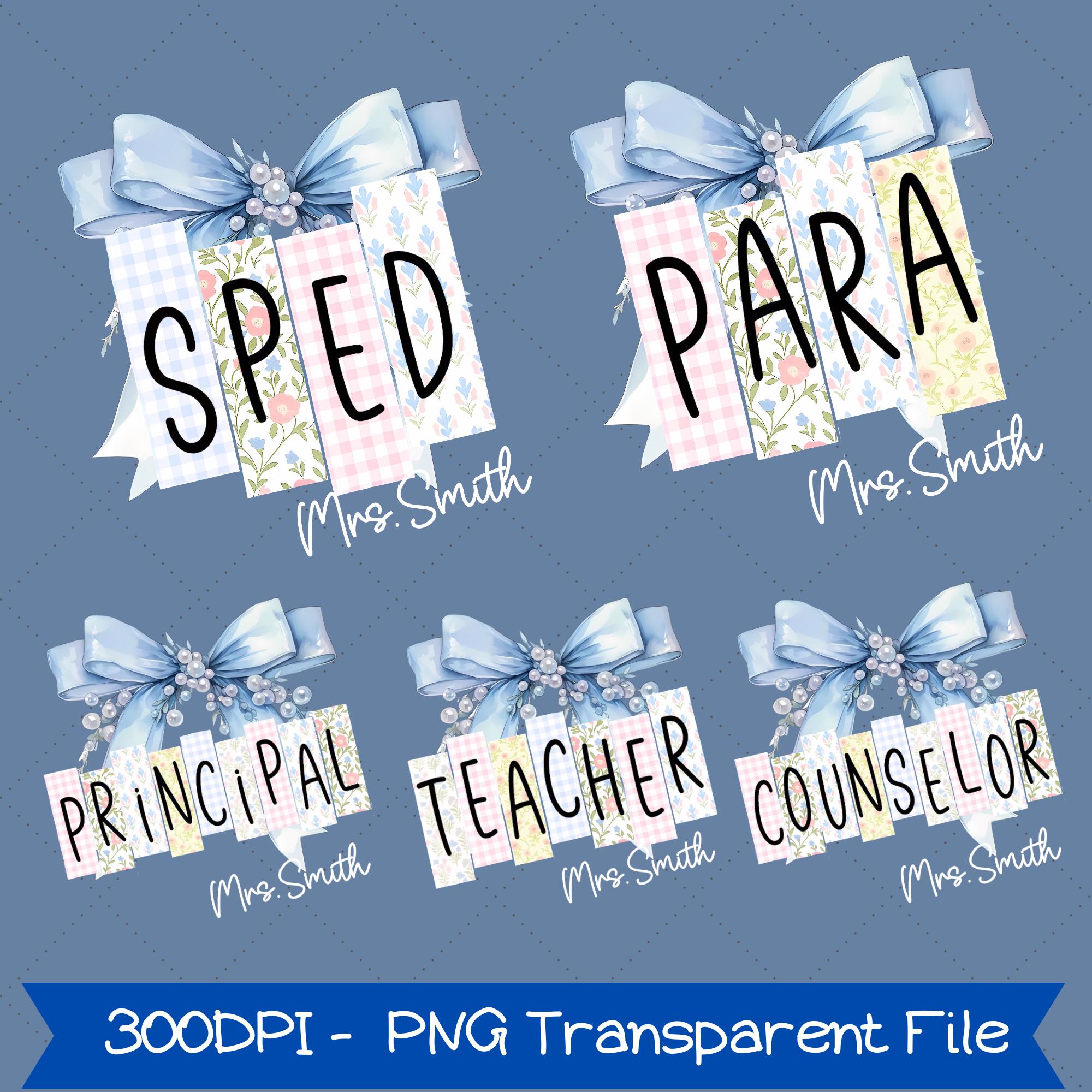 Teacher Occupation PNG Bundle, Custom Name Bow Design (digital Download ...
