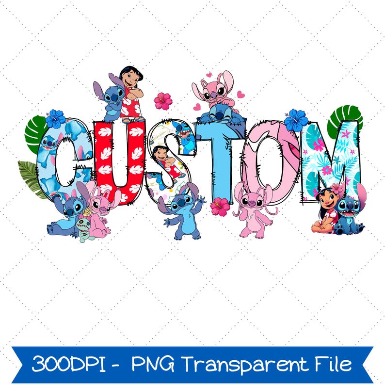 Custom Name Stitch and Angel Png, Name Kids Family Png, Lilo and Stitch ...