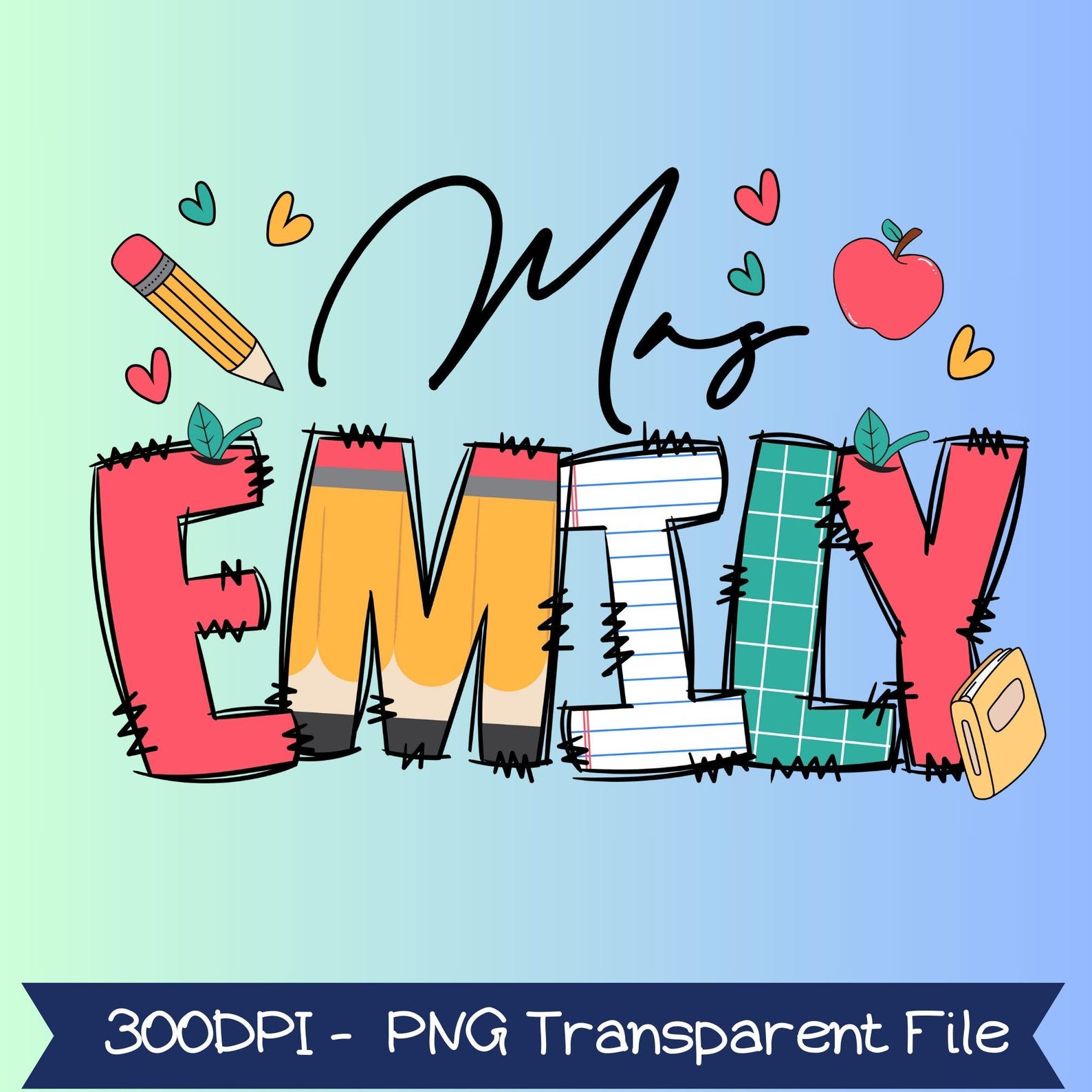 Personalized Teacher Png, Custom Teacher Name Png, Back to School Png ...