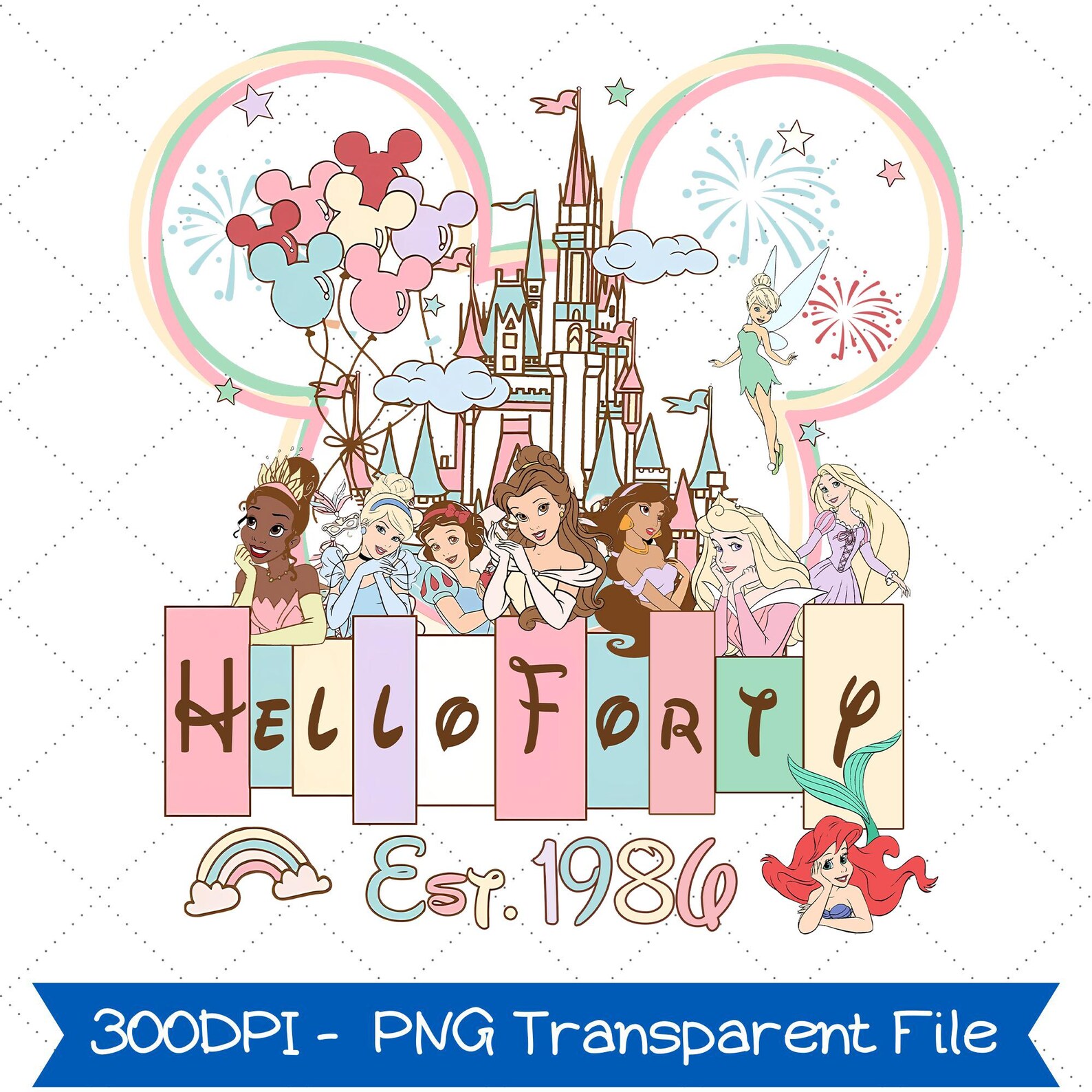 Personalized Disneyland 40th Birthday Princess Png,disney Hello Fourty ...