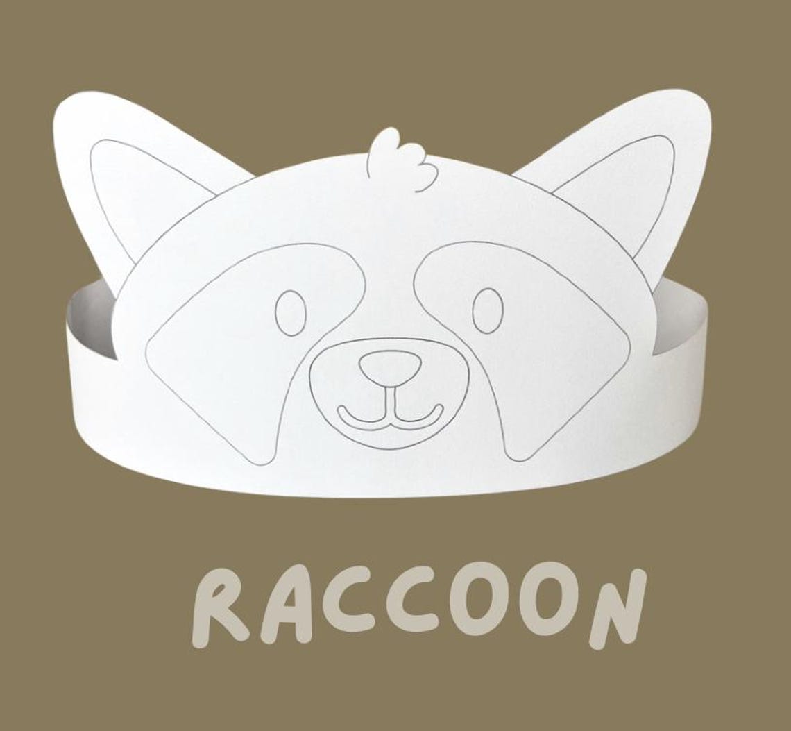 Printable Raccoon Crown: Kids Animal Coloring Party Hat (PDF Download ...
