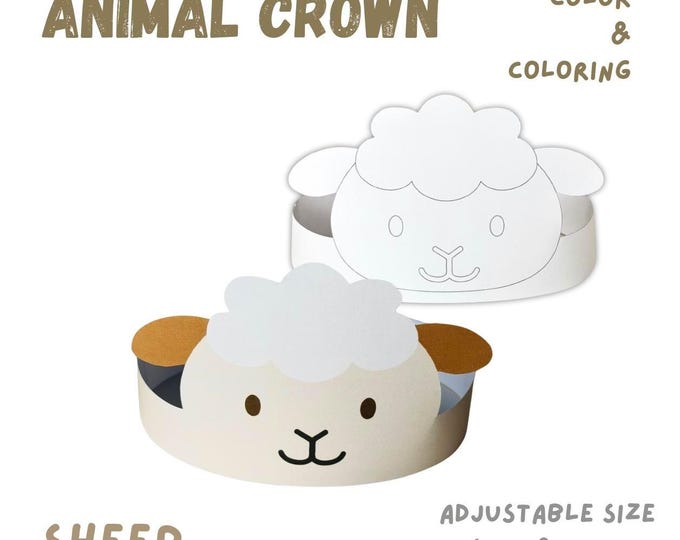 Sheep Paper Coloring Crown, Animal Paper Hat for Kids, Instant Download ...