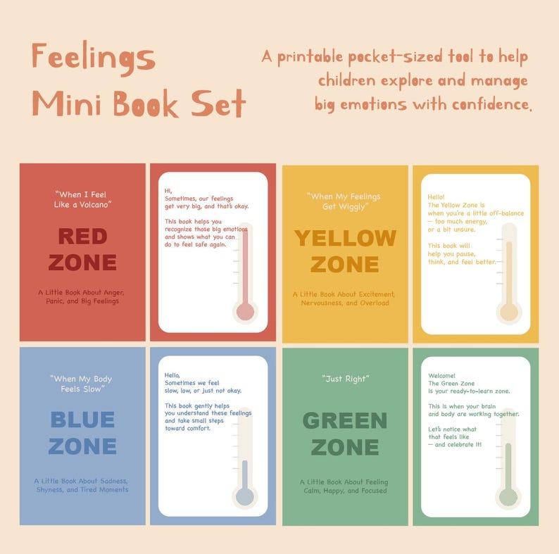 Printable Emotion Zones Mini Book Set- SEL Tools for Kids |calm Corner ...