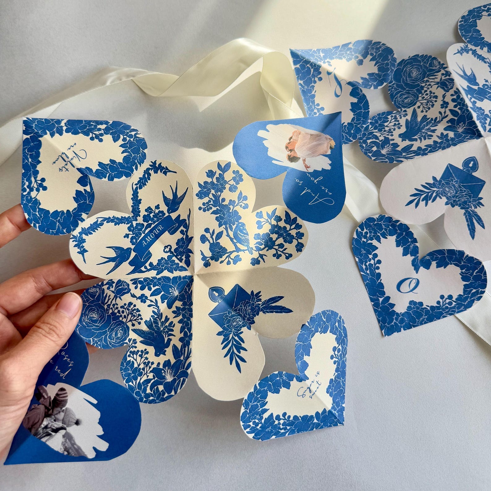 Origami Heart Photo Card | Delft Blue Expanding Gift (digital Download ...