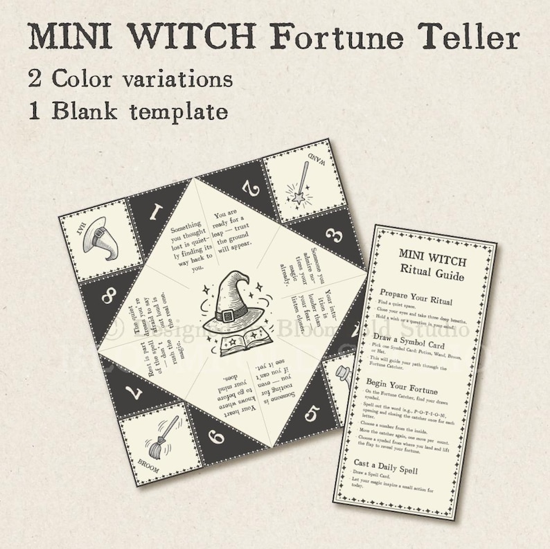 Printable Witch Fortune Teller Game | Mini Witch Oracle Kit | Spell ...