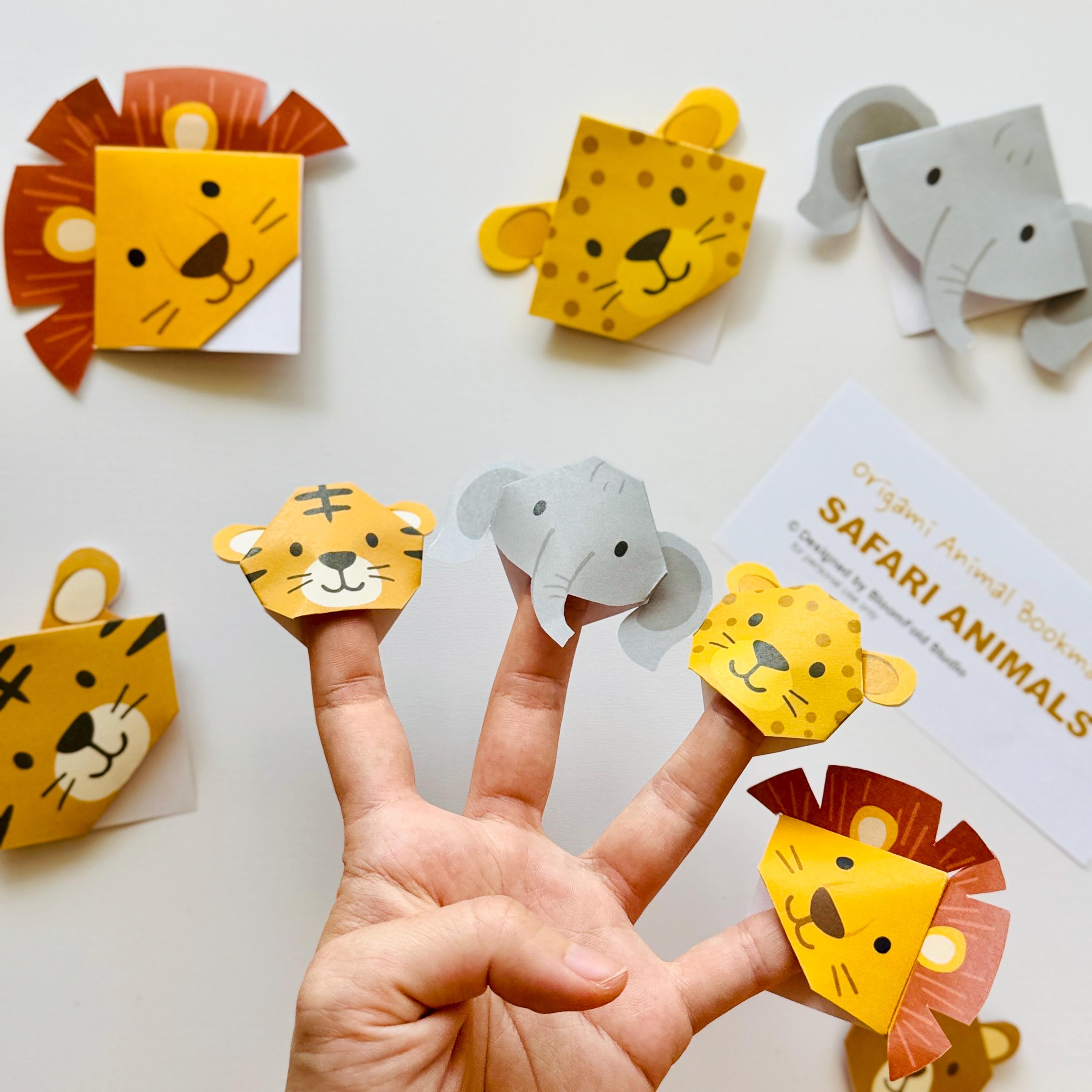 Safari Animal Bookmarks & Finger Puppets – Printable DIY Origami for ...