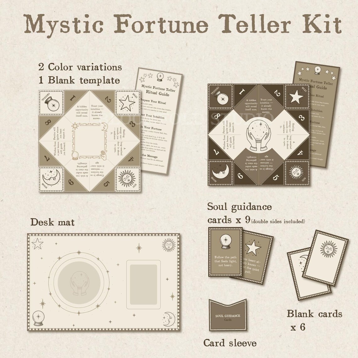 Mystic Fortune Teller Kit Printable – Soul Guidance Cards, Desk Mat ...