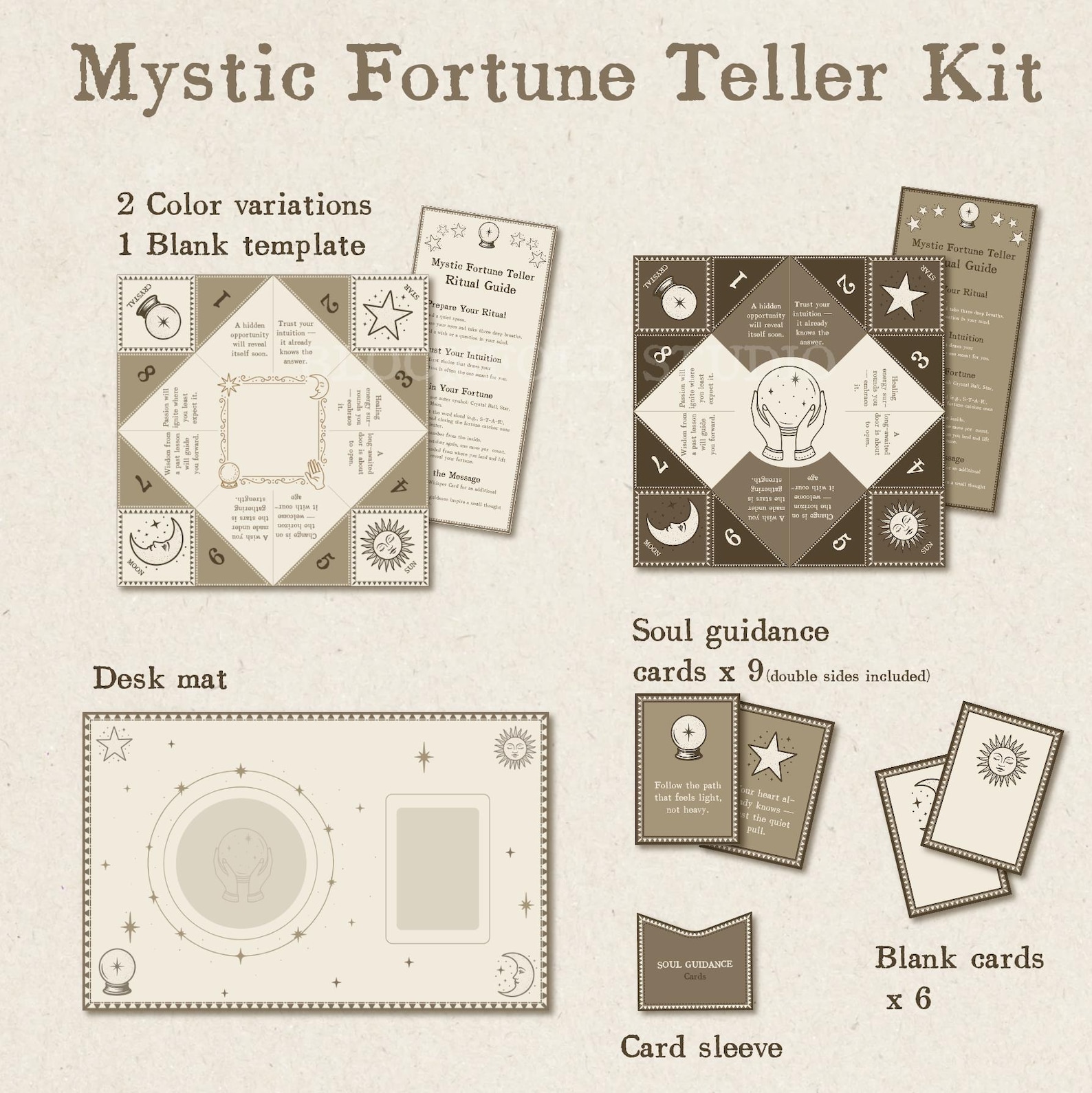 Mystic Fortune Teller Kit Printable – Soul Guidance Cards, Desk Mat ...