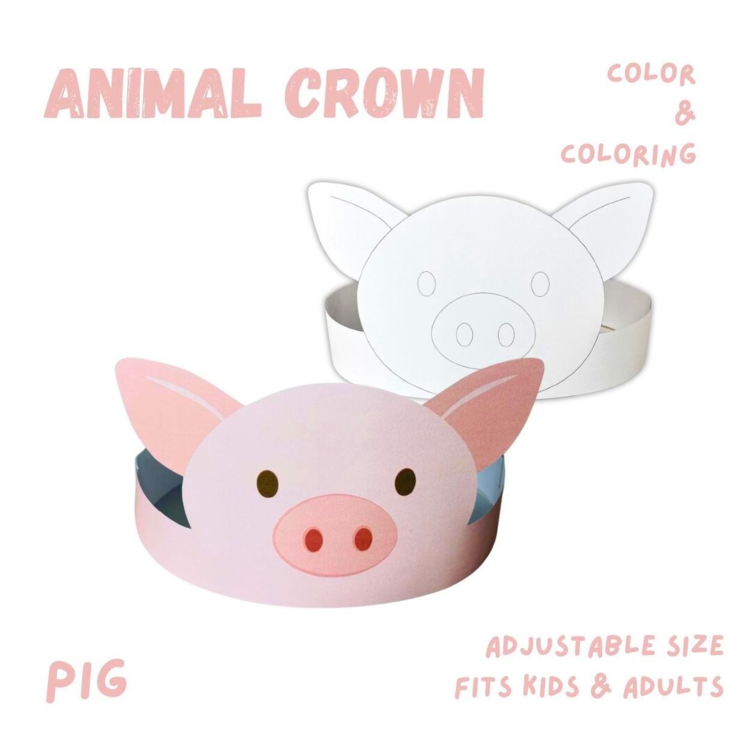 Pig Crown Craft for Kids – Printable Farm Animal Party Hat (PDF) - Etsy ...