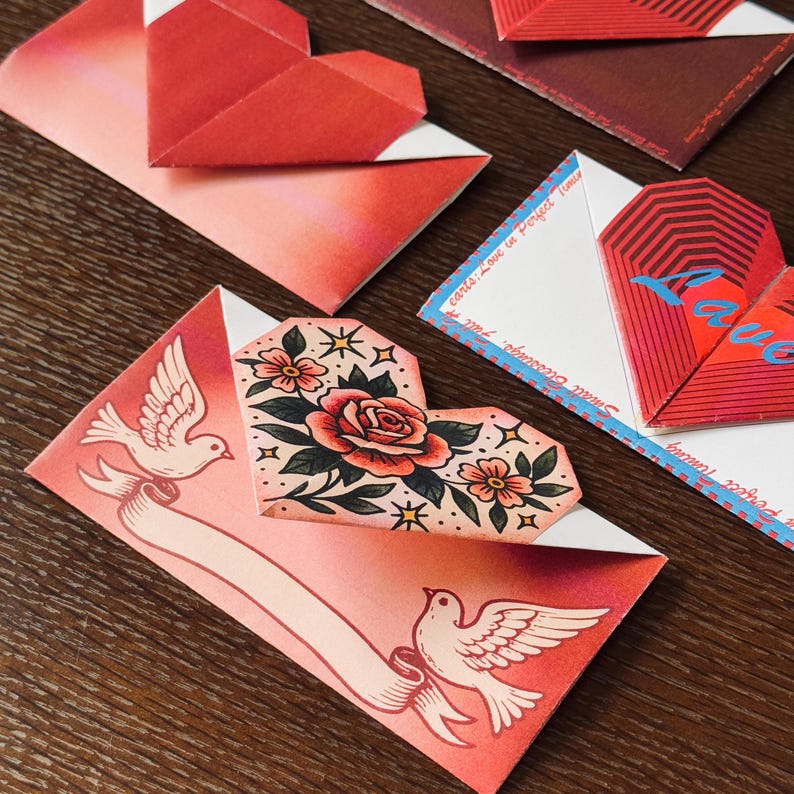 Printable Origami Heart Envelope Template, DIY Love Letter Kit (digital ...